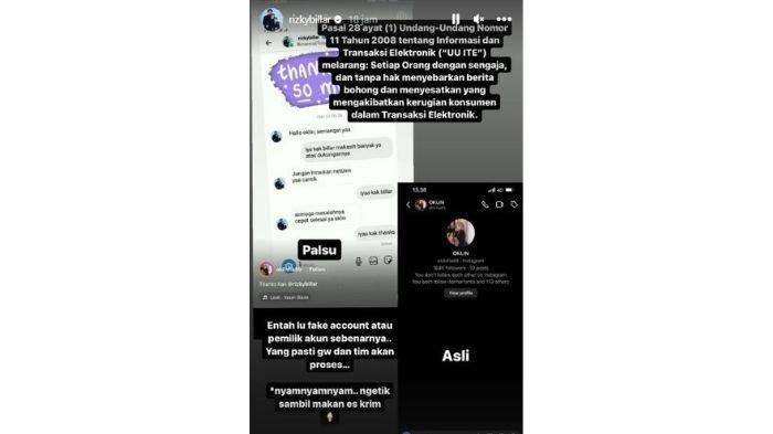 Rizky Billar akan Selidiki Akun Instagram Oklin Fia yang Sebar DM Palsu - Tribunbatam.id