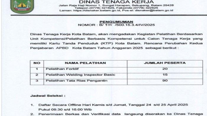 Syarat Lengkap Ikuti Program Pelatihan Calon Tenaga Kerja Disnaker ...