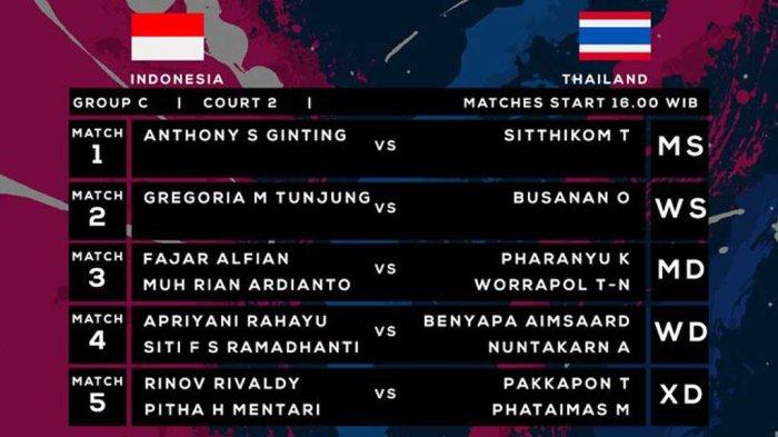 Live Streaming Badminton Indonesia vs Thailand di BAMTC 2023, Penentuan Juara Grup - Tribunbatam.id