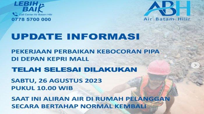 Info Air di Batam Terbaru, Perbaikan Pipa Bocor Selesai Setelah 12 Jam ...