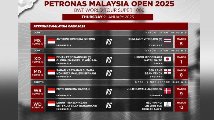 Live Streaming Malaysia Open 2025 Hari Ini , Ginting vs Kunlavut, Putri KW vs Julie Dawall ...