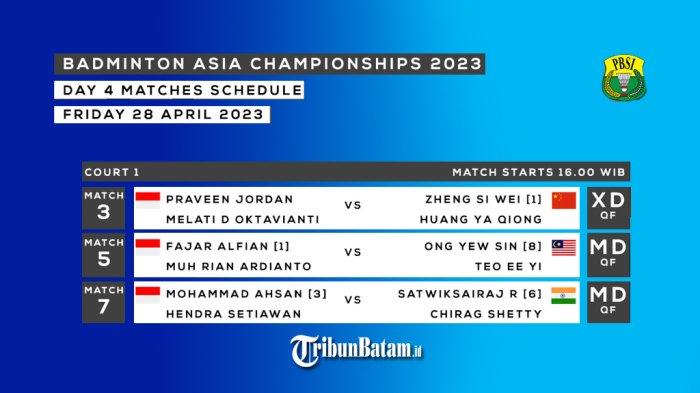 Live Score Kejuaraan Badminton Asia 2023, Fajar/Rian vs Ong/Teo, Ginting vs Li Shi Feng ...