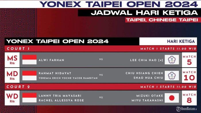 Link Live Streaming Taipei Open 2024, Alwi Farhan vs Lee Chia Hao, Putri KW vs Kisona Selvaduray ...