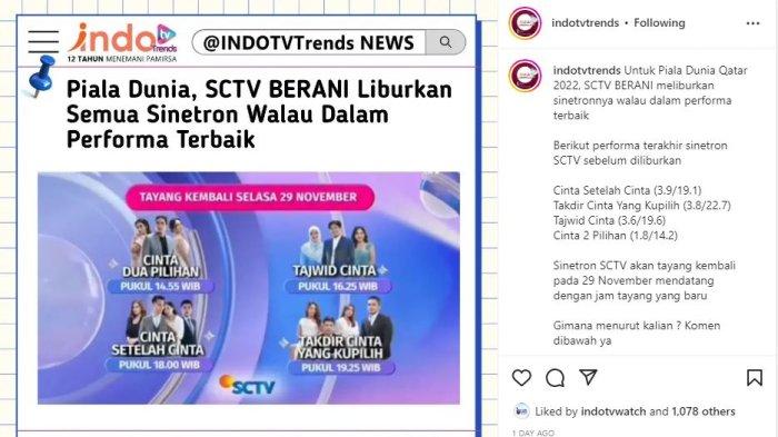 Jadwal Tayang Terbaru Sinetron Tajwid Cinta hingga Cinta Setelah Cinta SCTV - Tribunbatam.id