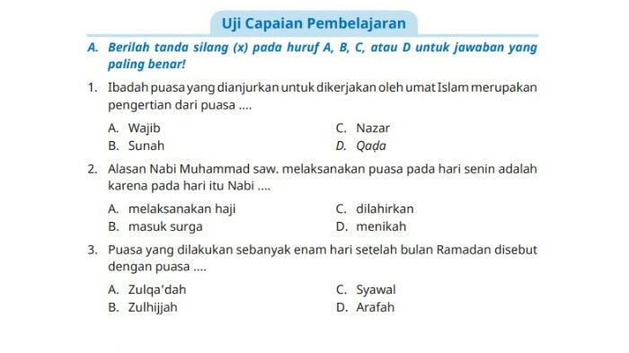 Kunci Jawaban PAI Kelas 6 SD/MI Halaman 170, 171, 172 Kurikulum Merdeka, Tentang Puasa Sunah ...