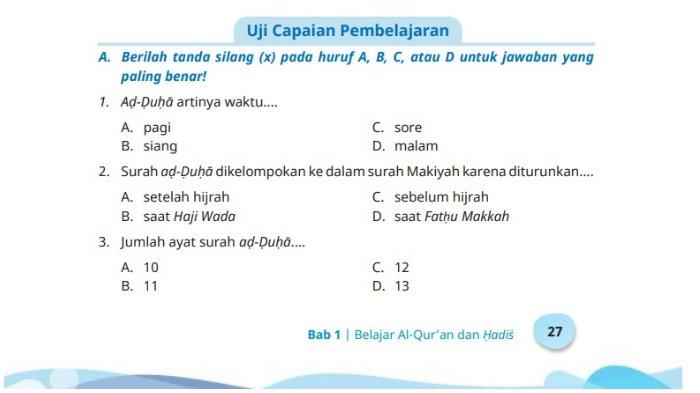 Kunci Jawaban PAI Kelas 6 SD/MI Halaman 27, 28, 29 Kurikulum Merdeka, Tentang Surah Ad-Duha ...