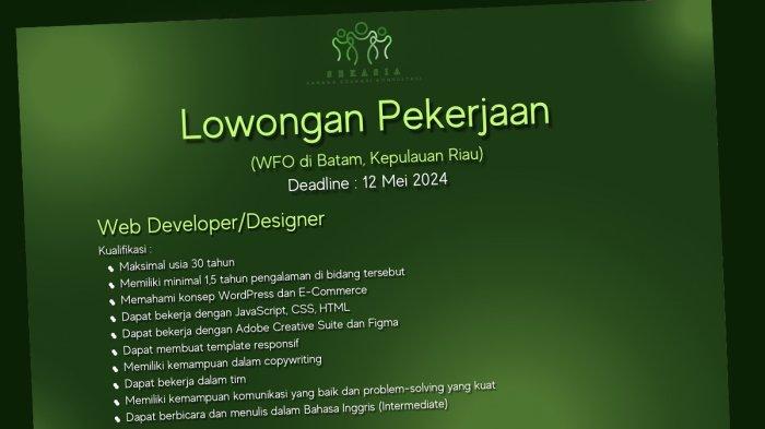 Lowongan Kerja Batam - Sekasia Butuh Web Developer, Digital Marketer, Sales Office, Maks 30 ...