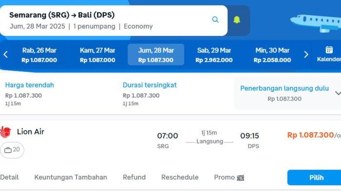 Harga Tiket Pesawat Semarang - Bali Keberangkatan 26, 27, 28 Maret 2025 ...