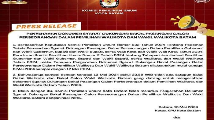 BREAKING NEWS - KPU Pastikan Pilkada Batam 2024 Tak Ada Paslon Jalur ...