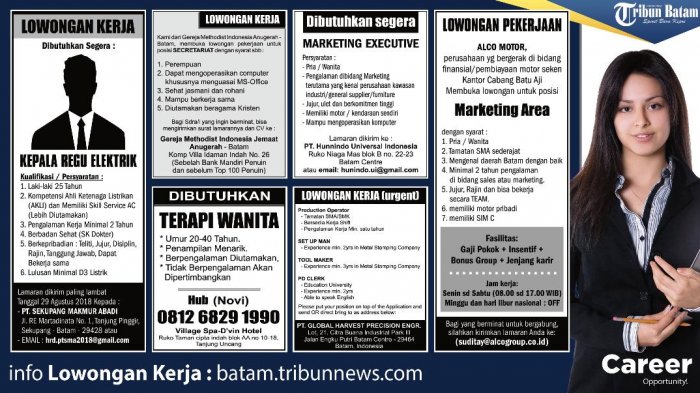 LOKER BATAM HARI INI - Siapa Tahu Berminat, Ini Ada 6 Info Lowongan ...
