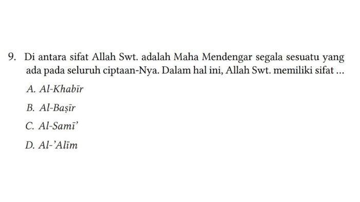 KUNCI JAWABAN PAI Kelas 7 Kurikulum Merdeka Halaman 47 Nomor 9: Di Antara Sifat Allah SWT ...