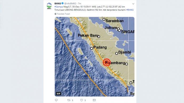 INFO GEMPA HARI INI - Bengkulu Diguncang Gempa 5.7 SR Minggu Sore Jam 15.39 WIB. Berikut Info ...