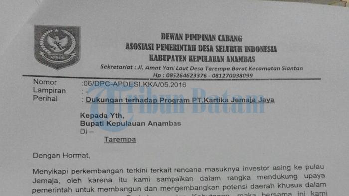 Soal Surat Dukungan APDESI Anambas pada PT KJJ. Sejumlah Kepala Desa ...