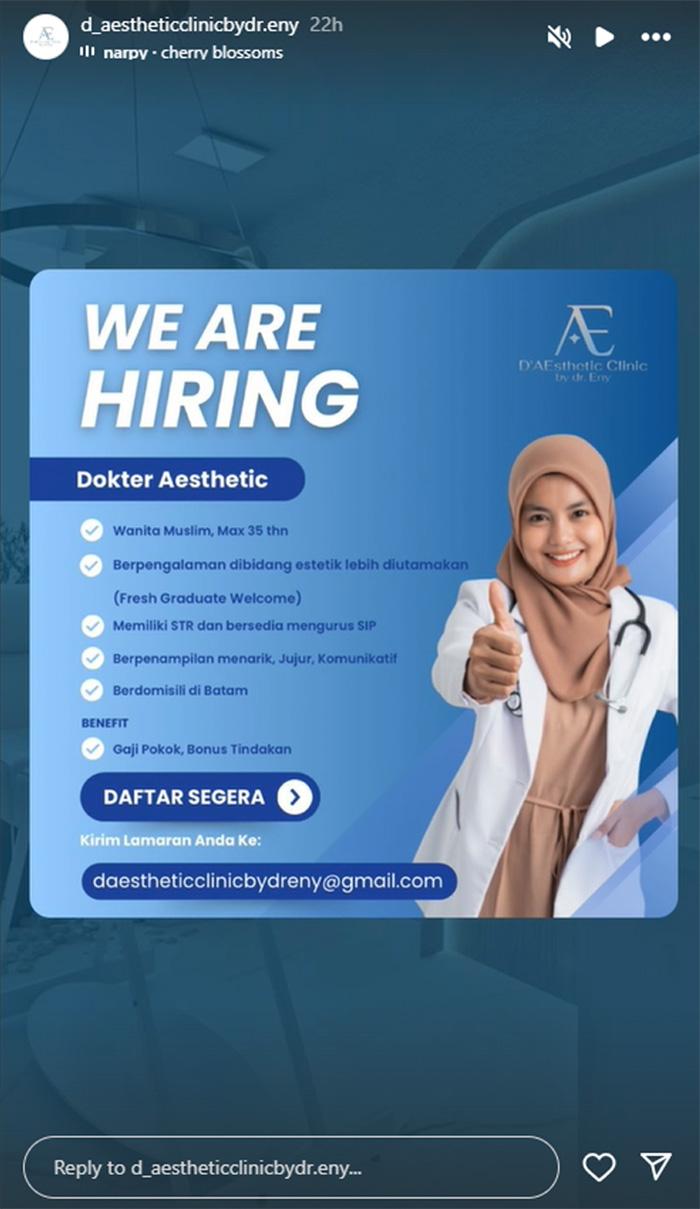 Lowongan Kerja Batam - D AEsthetic Clinic Buka Lowongan untuk Dokter ...