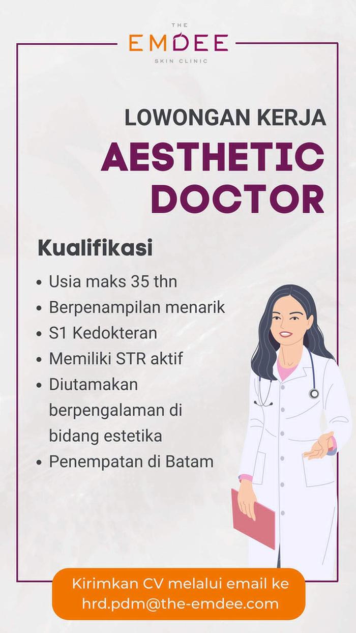 Lowongan Kerja Batam - Klinik Kecantikan Emdee Buka Loker untuk Posisi Aesthetic Doctor ...