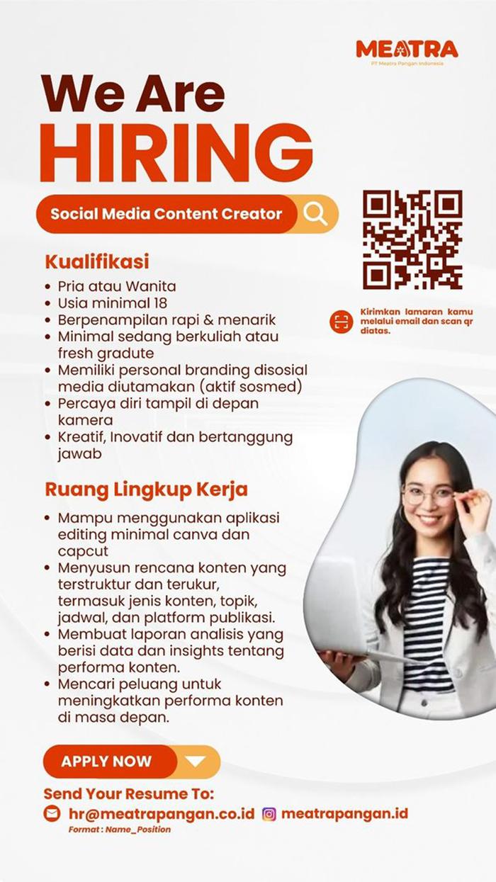 3 Posisi Dibutuhkan, PT Meatra Pangan Indonesia Buka Lowongan Kerja ...