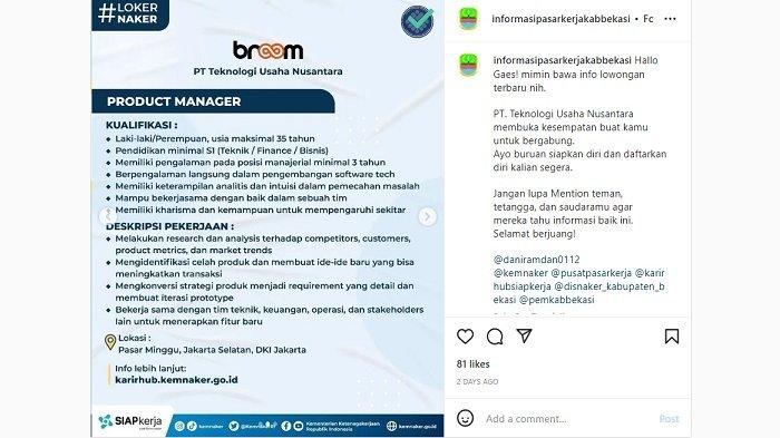 Lowongan Kerja Bekasi: PT Teknologi Usaha Nusantara Tawarkan Posisi ...
