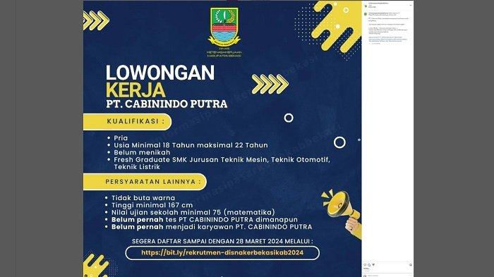 Lowongan Kerja Bekasi: PT Cabinindo Putra Buka Lowongan untuk Lulusan ...