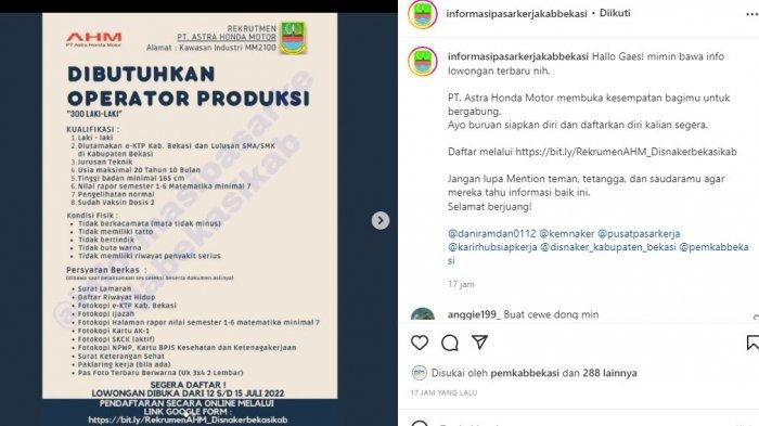 Lowongan Kerja: PT AHM di Kawasan MM2100 Rekrut 300 Karyawan Laki-laki ...