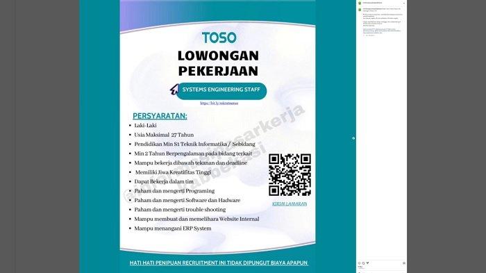 Lowongan Kerja Bekasi: PT Toso Industry Indonesia Butuh Systems ...