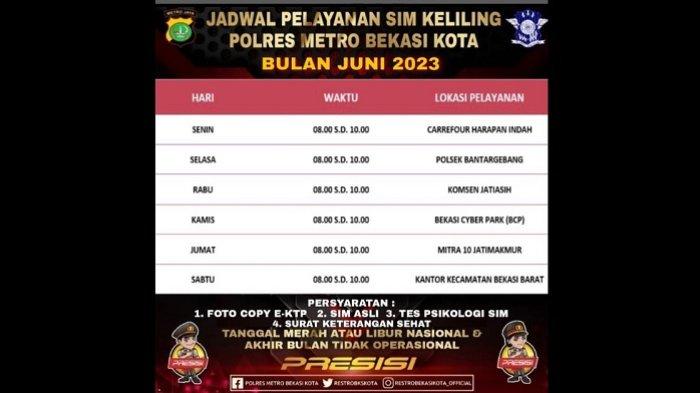 SIM Keliling Kota Bekasi Rabu 21 Juni 2023 di Komsen Jatiasih, Sampai Pukul 10.00 WIB ...