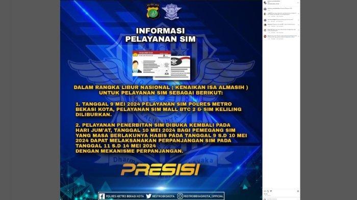 SIM Keliling Kota Bekasi, Kamis 9 Mei 2024 Ini Tutup, Libur Nasional Hari Kenaikan Isa Almasih ...