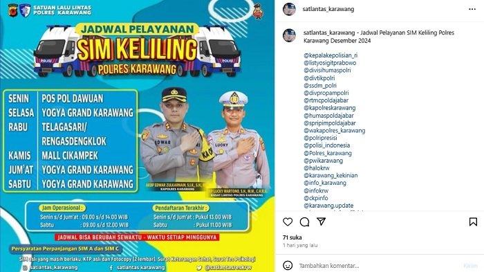 Jadwal SIM Keliling Karawang Senin 23 Desember 2024 Ini di Pospol ...