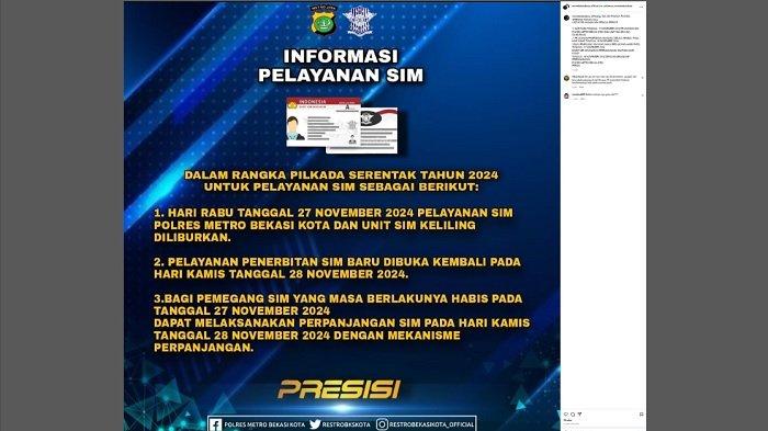 SIM Keliling Kota Bekasi Rabu 27 November 2024 Ini Tutup Ada Pilkada Serentak 2024, Cek ...