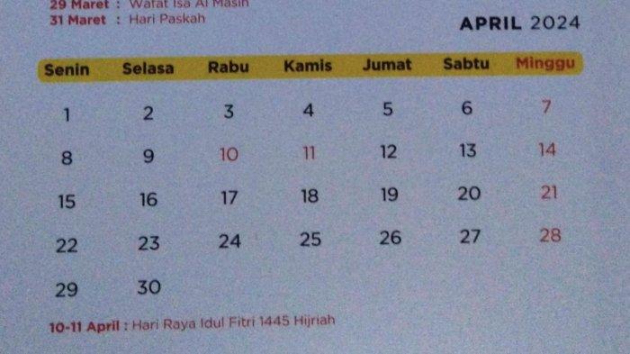 Kalender April 2024 Lengkap dengan Tanggal Merah dan 22 April Hari Apa ...