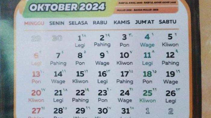 Tanggal 8 Oktober 2024 Kalender Jawa Lengkap dengan Weton dan Neptu ...