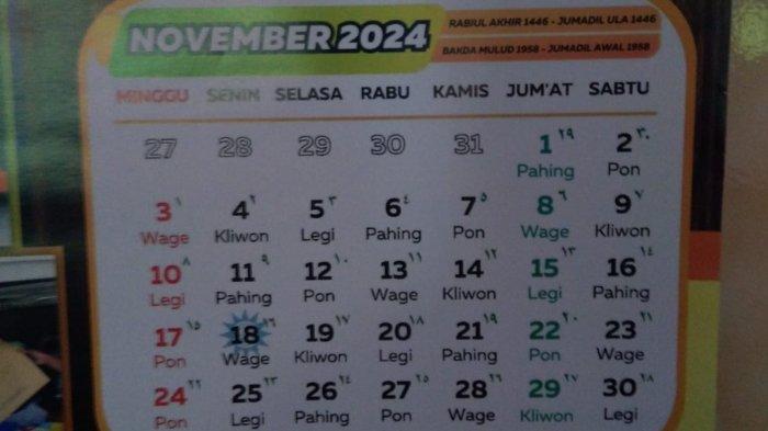 Kalender November 2024 Lengkap dengan Pasaran Jawa dan Weton ...