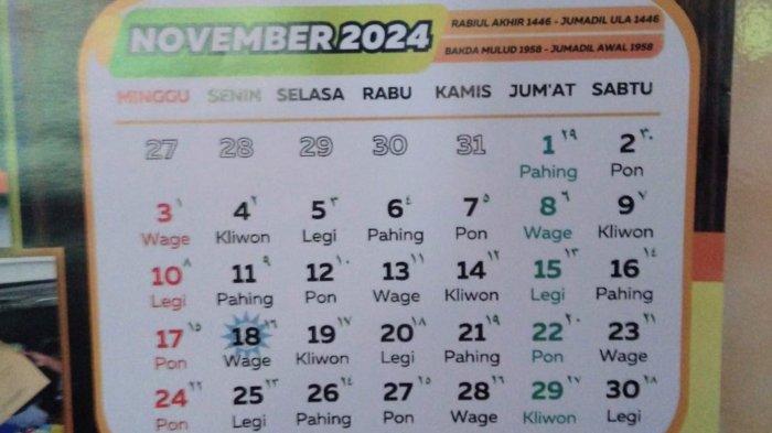 Kalender Weton November 2024 Lengkap Tanggalan Jawa dan Neptu Hari ...