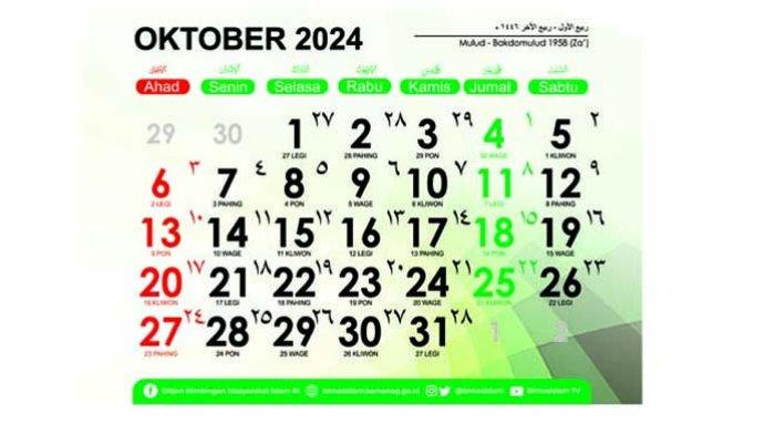 Kalender Oktober 2024 Lengkap dengan 25 Oktober 2024 Memperingati Hari ...