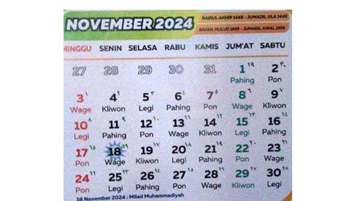Kalender November 2024 Lengkap dengan Tanggal 11 November 2024 ...