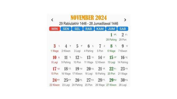 Kalender November 2024 Lengkap dengan Weton 12 November 2024 ...