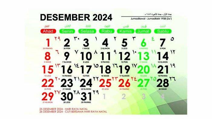 Kalender Desember 2024 Lengkap dengan Tanggal Merah, Cuti Bersama Natal ...