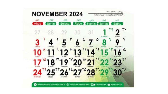 Kalender November 2024 Lengka dengan Tanggal 18 November 2024 ...