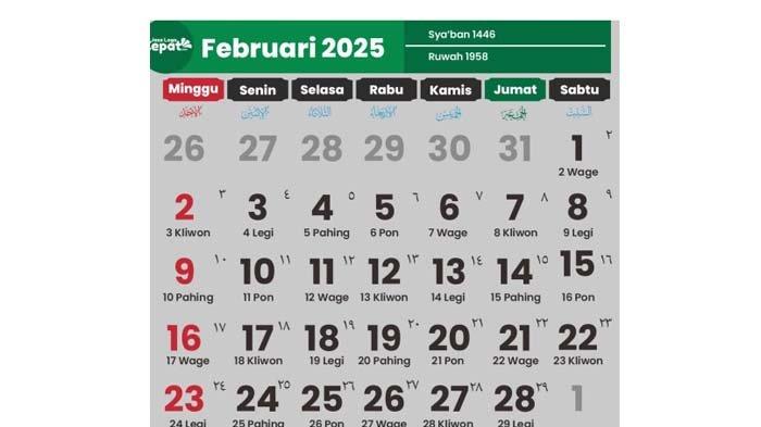 Kalender 2025 Februari Lengkap dengan Pasaran Jawa dan Neptu ...