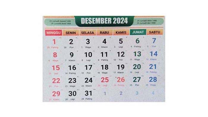 Kalender Desember 2024 Lengkap dengan Pasaran Jawa 9 Desember 2024 dan ...