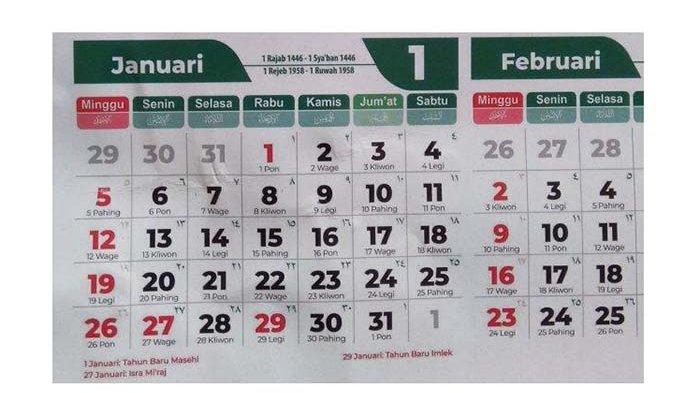 Kalender Januari 2025 Lengkap dengan Tanggal Merah Libur Nasional, Cuti Bersama, dan Hari Besar ...