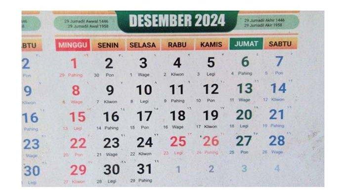 Kalender Desember 2024 Lengkap dengan Weton Jawa 22 Desember 2024 ...