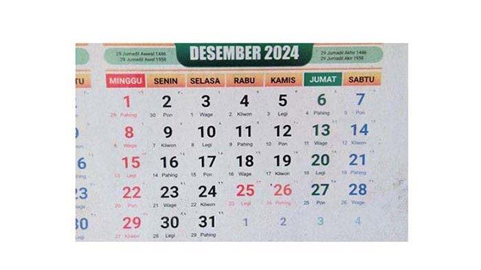 Kalender Desember 2024 Lengkap dengan Weton Jawa Tanggal 15 Desember ...