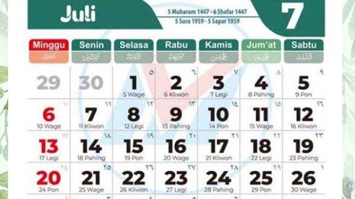Kalender Juli 2025 Lengkap dengan Tanggal Merah, 10 Muharram 1447 ...