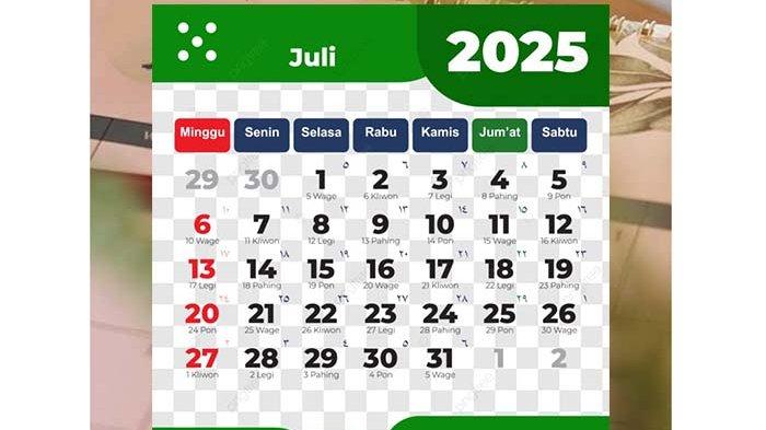 Kalender Juli 2025 Jawa Lengkap dengan Tanggal Merah, Libur 10 Suro ...