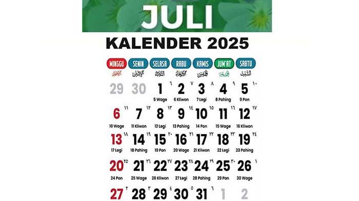 Kalender 2025 Lengkap dengan Weton dan Hijriyah 23 Juli 2025, Simak Pasaran Rabu Besok - Halaman ...