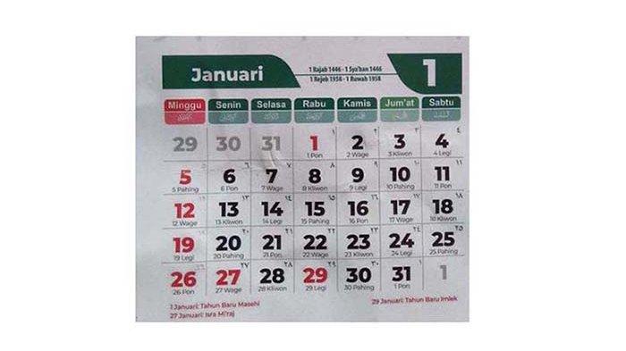 Kalender Januari 2025 Lengkap dengan Tanggal Merah Hari Libur Nasional dan Cuti Bersama ...