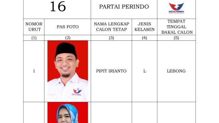 Daftar Nama 22 Caleg Perindo untuk DPRD Kabupaten Lebong Pemilu 2024 - Tribunbengkulu.com