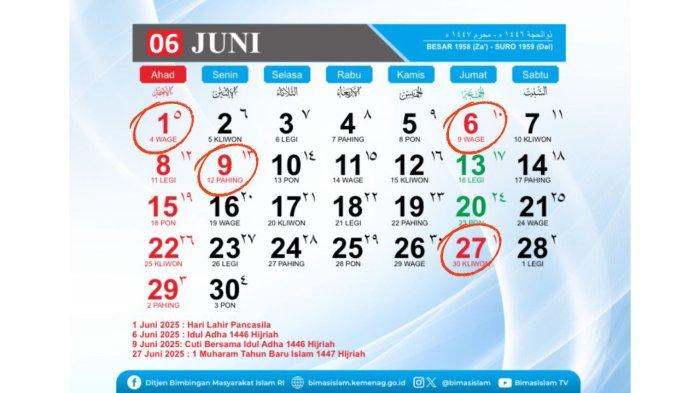 Kalender 2025: Jadwal Libur Juni 2025 Hari Raya Idul Adha hingga Tahun ...