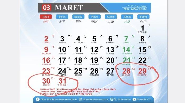 Kalender 2025 : Maret - April Miliki Hari Libur Nasional Terpanjang, Daftar Lengkap - Halaman 1 ...
