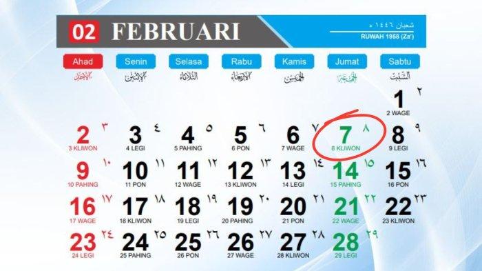 Kalender Februari 2025 : Penanggalan Jawa Weton 7 Februari, Lengkap ...